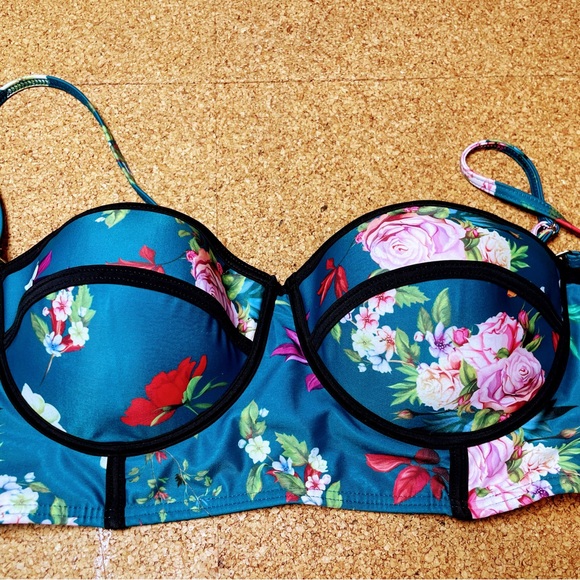 Modcloth | Swim | Modcloth Blue Swim Bra With Floral Design | Poshmark